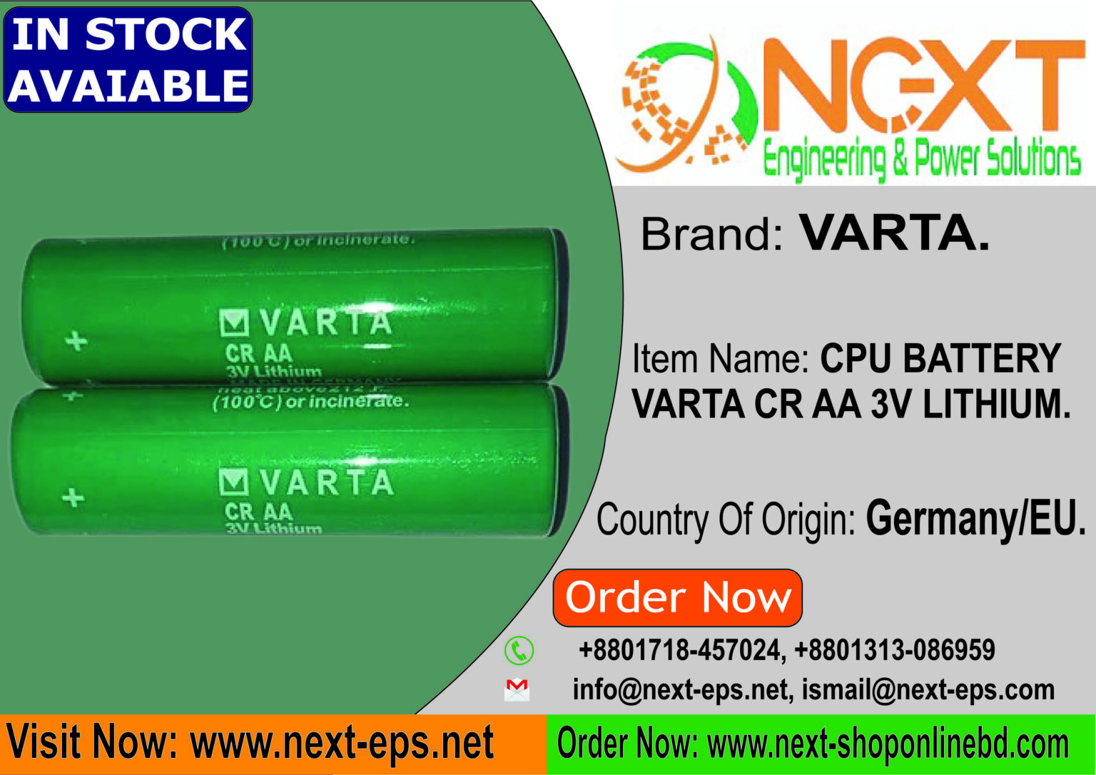 CPU Battery VARTA CR AA 3V Lithium. – NEXT Engineering & Power Solutions